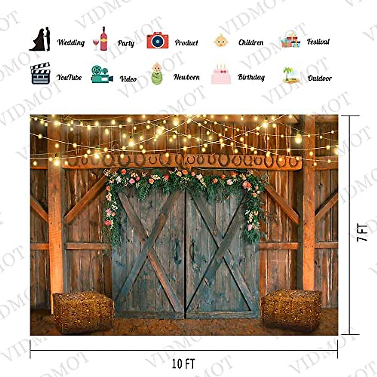 VIDMOT Rustic Barn Backdrop for Photography Wooden Barn Door Background 10x7ft Retro Cowboy Style Farm Theme Party Backdrop Party Cake Table Decor Backdrops Photo Studio Photography Props BJLSVV948