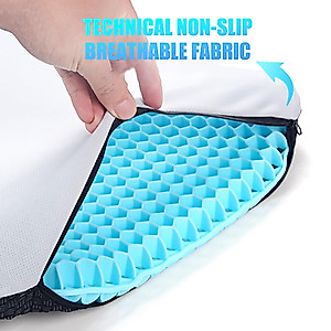 Gel Seat Cushion Double Thick Gel Seat Cushion Pressure Sores Breathable Honeycomb Design Chair Cushions for Car Seat, Office Chair, Wheelchair to Relief Sciatica Pain (with Non-Slip Cover)