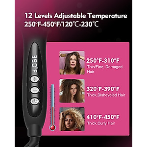 Hair Straighteneing Brush, Negative Ion Hair Straightener Brush with 12 Temp Settings, Fast MCH Ceramic Heating Technology, Anti-Scald, Auto Temperature Lock & Auto Off for Women
