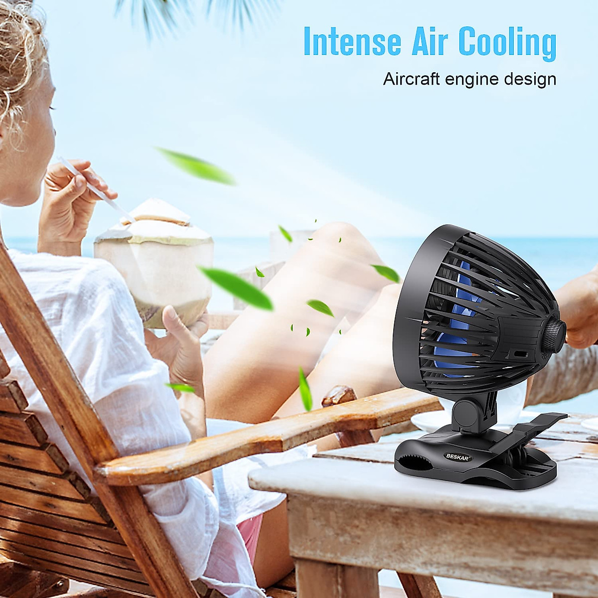 BESKAR Clip on Fan - 5000mAh Battery Rechargeable with CVT Speeds and Strong Airflow, Head Adjustable, Small Desk Fan Personal Quiet Fan for Office Stroller Outdoor