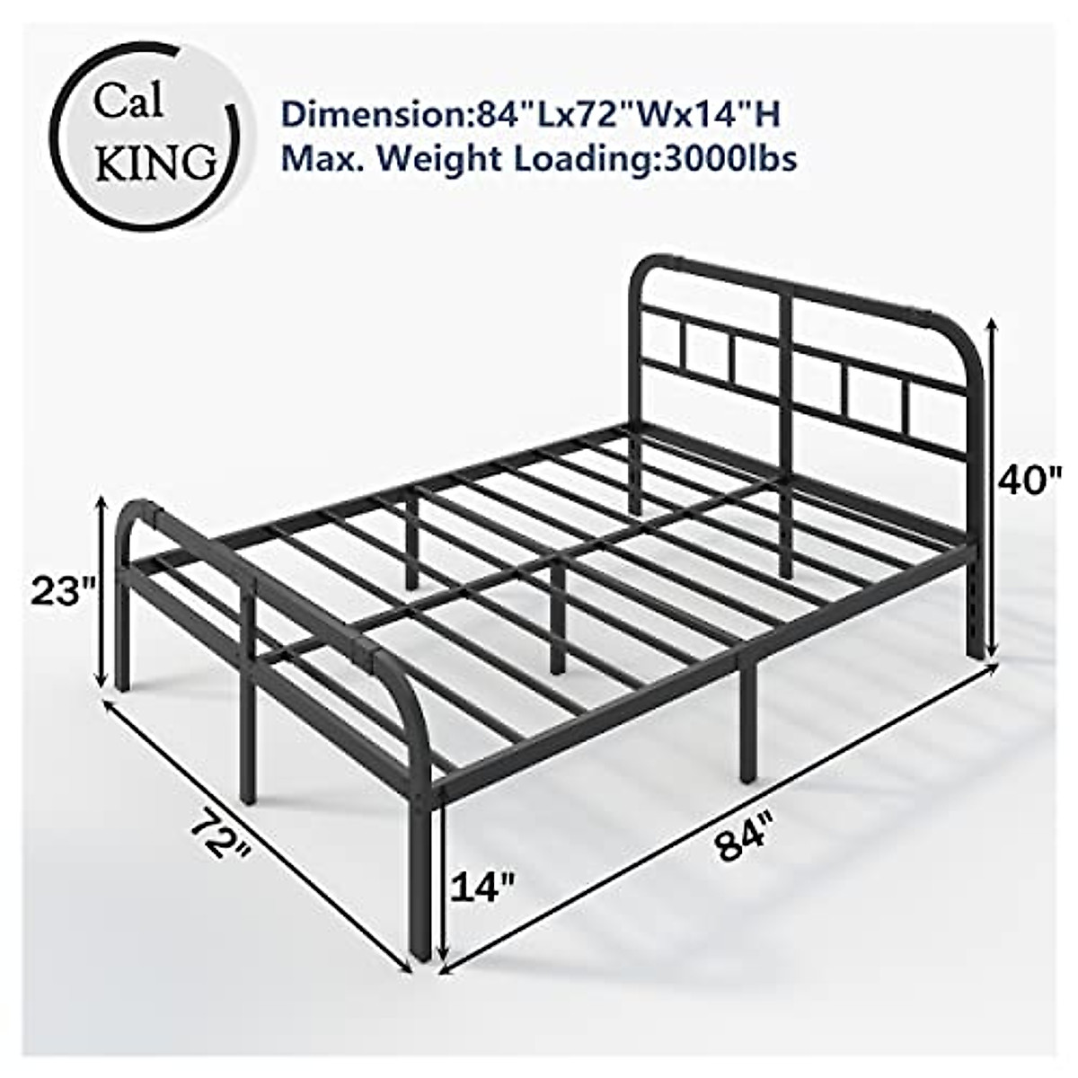 Artimorany Outlet California King Bed Frame with Headboard and Footboard, 14 Inch Heavy Duty, Cal King Bed Frame Mattress Foundation, Noise Free, No Box Spring Needed, Easy Assembly, Black