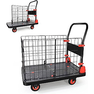 Platform Truck Platform Truck Metal Folding Push Cart with High Fence Moving Dolly Cart Portable Flat Handtruck Load 330lb Moving Dolly Cart Reliable
