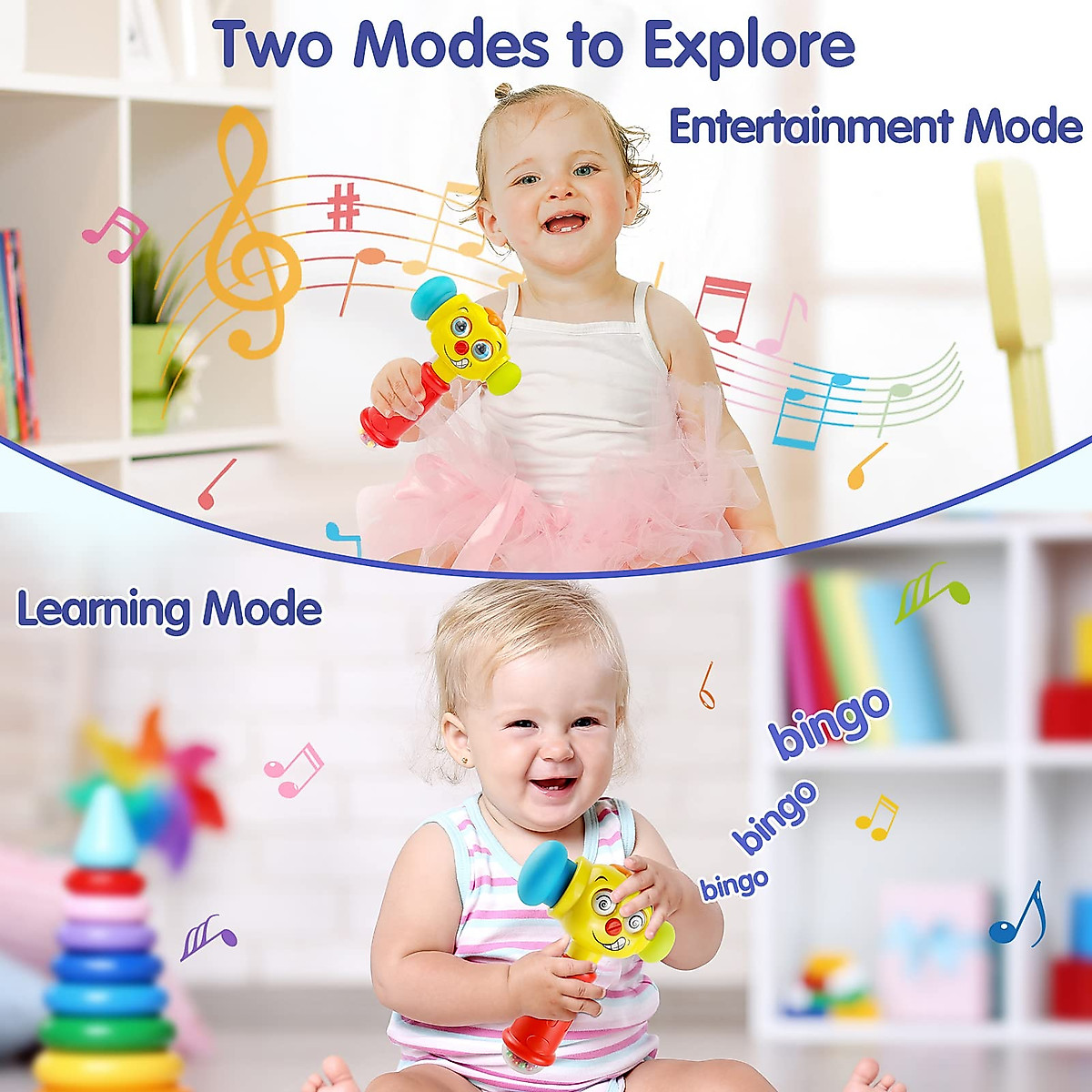 BABYFUNY Toys for 1 Year Old Boy Girl - Baby Hammer Toys with Music Sound & Lights, Baby Toys 12-18 Months, Musical Toys in Entertainment & Learning Mode for 1 2 3 Years Old