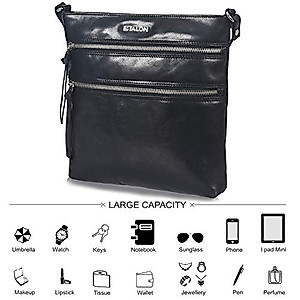 ESTALON Leather Crossbody Purse for Women- Small Crossover Long Over the Shoulder Sling Womens Purses and Handbags (Black)