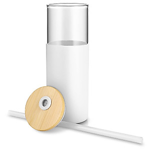 Tronco 24 oz Glass Tumbler with Straw and Lid - Glass Cup with Lid and Straw, Smoothie Cup, Iced Coffee Cup - Bamboo Lid and Protective Silicone Sleeve - BPA-Free