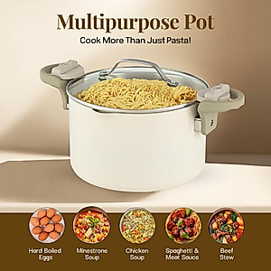 Gotham Steel 8 Quart Large Stock Pot Multipurpose Pasta Pot with Strainer Lid, As Seen On TV, Nonstick Cooking Pot + Pasta Strainer Pot with Lid, Spaghetti Pot, Kitchen Gadgets Dishwasher Safe