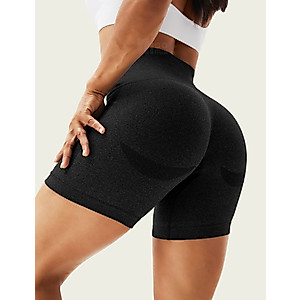 HIGORUN Women's Seamless Workout Shorts Gym Yoga High Waist Smile Contour Cycling Shorts Grey M