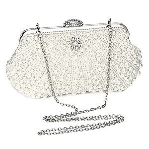 Crystal Floral Pearl Purses for Women Pearl Bag Tote Bag Beaded bag Bridal Purse Evening Party Bag with Chain Wedding Ivory