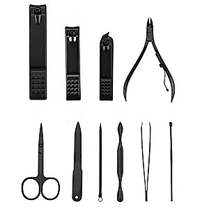Manicure Set-Stainless Steel Nail Care Set-Professional Ingrown Toenail Clipper Grooming Tool-Pedicure Kit & Toe Nail Cutter-Thick Nail Scissors Toiletries with Cuticle Trimmer (Black&Red 18 In 1)