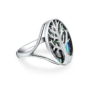 Bling Jewelry Large Statement Oval Rainbow Abalone Shell Earth Nature Family Wishing Tree Of Life Ring For Women .925 Sterling Silver