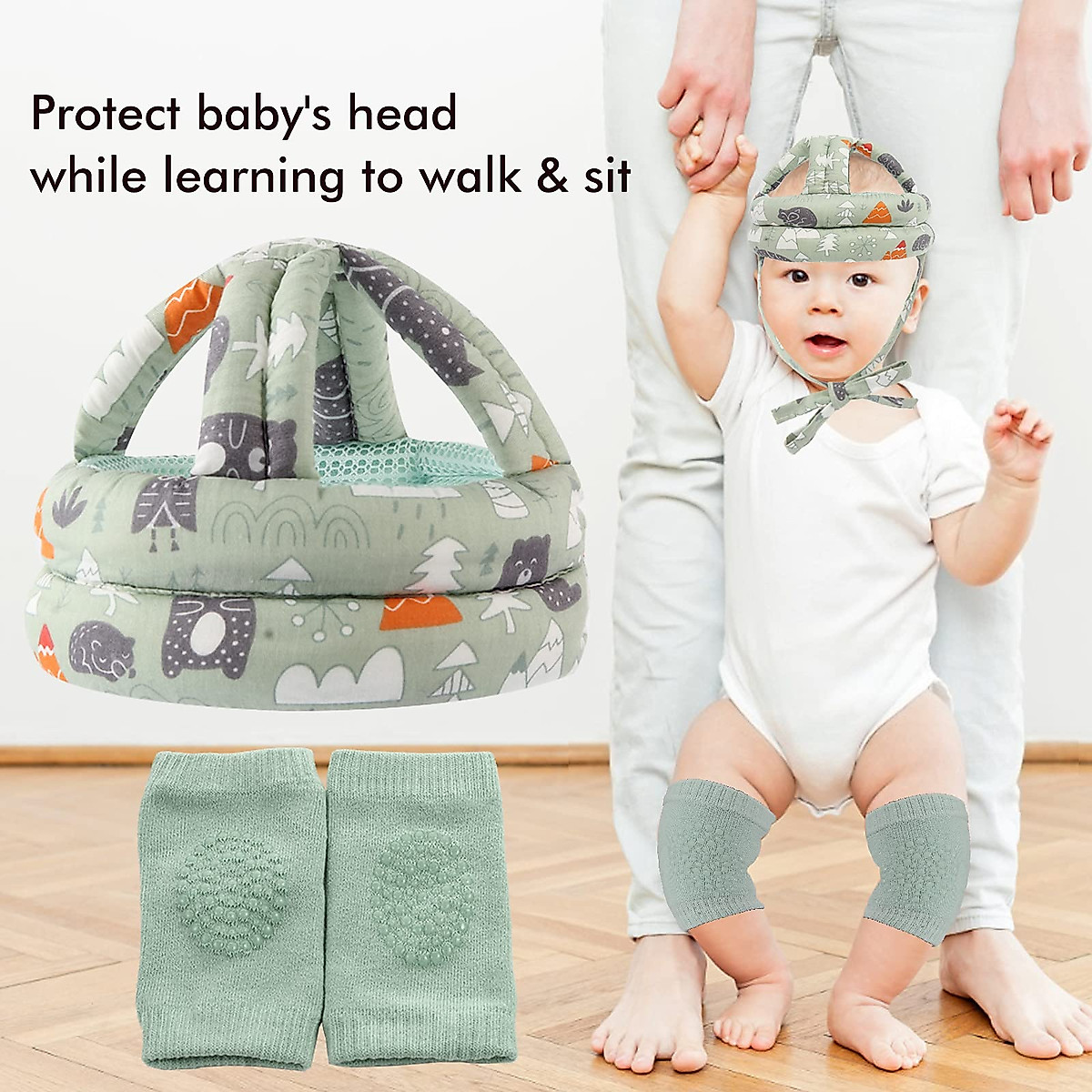 Baby Safety Helmet Infant Toddler Breathable and Adjustable Head Cushion Bumper Bonnet for Running Walking Crawling (Green),BB-1003 Green