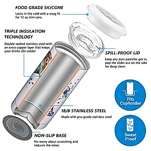 THILY Skinny Can Cooler with Lid, Vacuum Insulated Drink Sleeve Holder for 12 oz Slim Cans | 2 in 1 Stainless Steel Travel Insulated Tumbler, for Slim Beer & Hard Seltzer, Sea Turtle