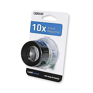 Carson LumiLoupe 10x Power Pre-Focused Stand Magnifier With Dual Lens and Snap-On Reticle (LL-20)