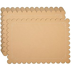 100 Pack Scalloped Kraft Paper Placemats for Dining Table, Wedding, Disposable (Brown, 10 x 14 in)
