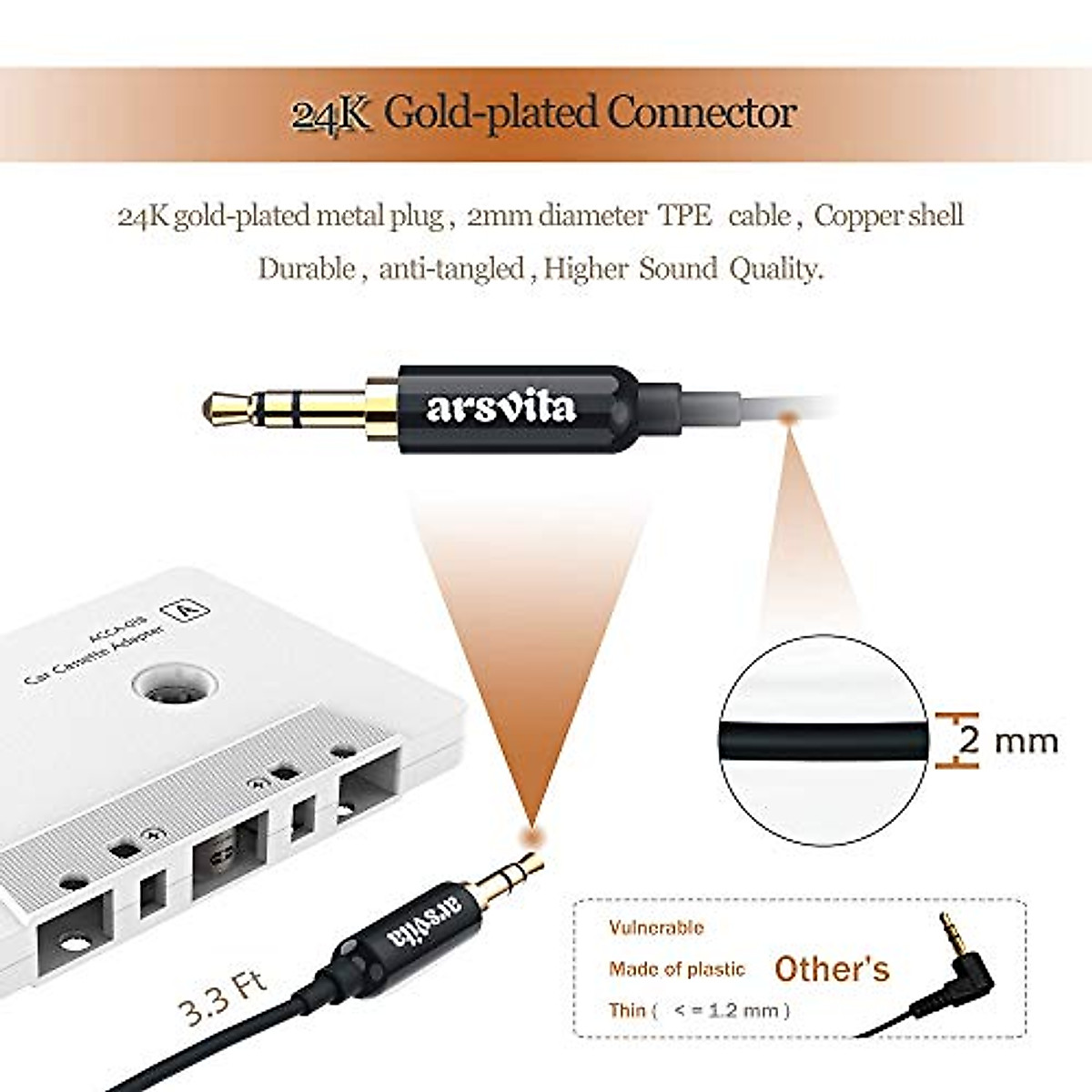 arsvita Car Audio aux Cassette Adapter and a Type C to 3.5mm Audio Aux Jack Adapter,Compatible for Google , Samsung , Xiaomi , Huawei All Type C Port Devices. --- White