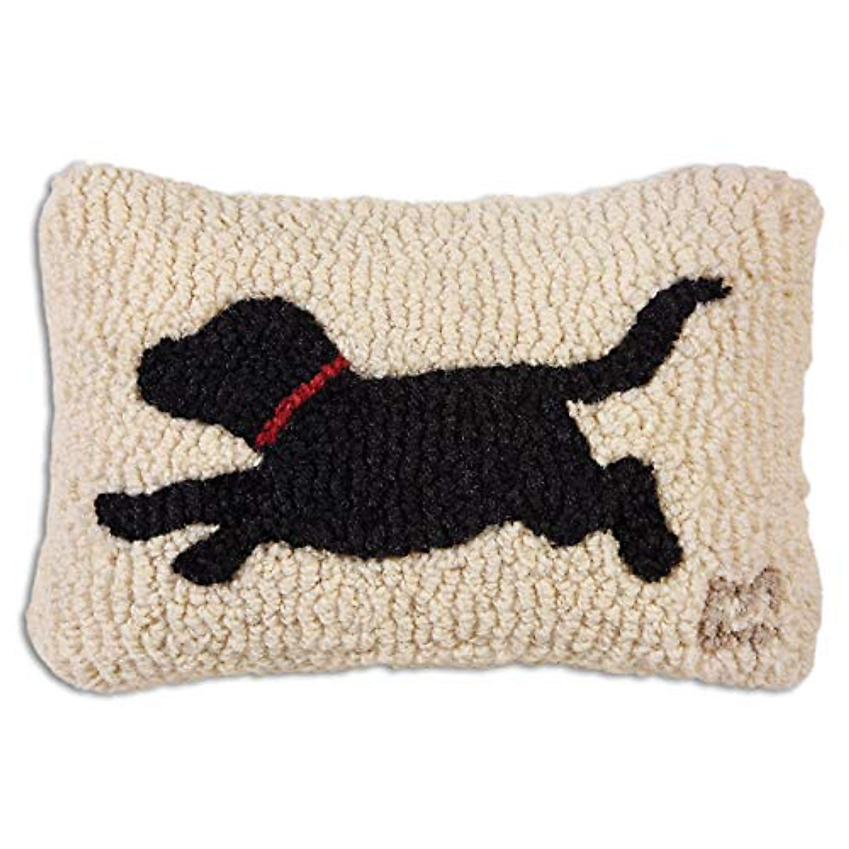 Chandler 4 Corners Artist-Designed Running Black Dog Hand-Hooked Wool Decorative Throw Pillow (8” x 12”)
