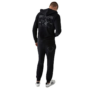 True Religion Men's Buddha Logo Zip Hoodie Sweatshirt, Black, XL