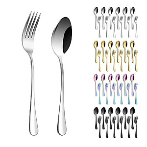 12 Pieces Spoons and Forks Set,Food Grade Stainless Steel Flatware Cutlery Set,6 Forks(6.8 inch) and 6 Spoons(6.6inch) Silverware Set for Home,Kitchen,Restaurant-Mirror Polished & Dishwasher Safe