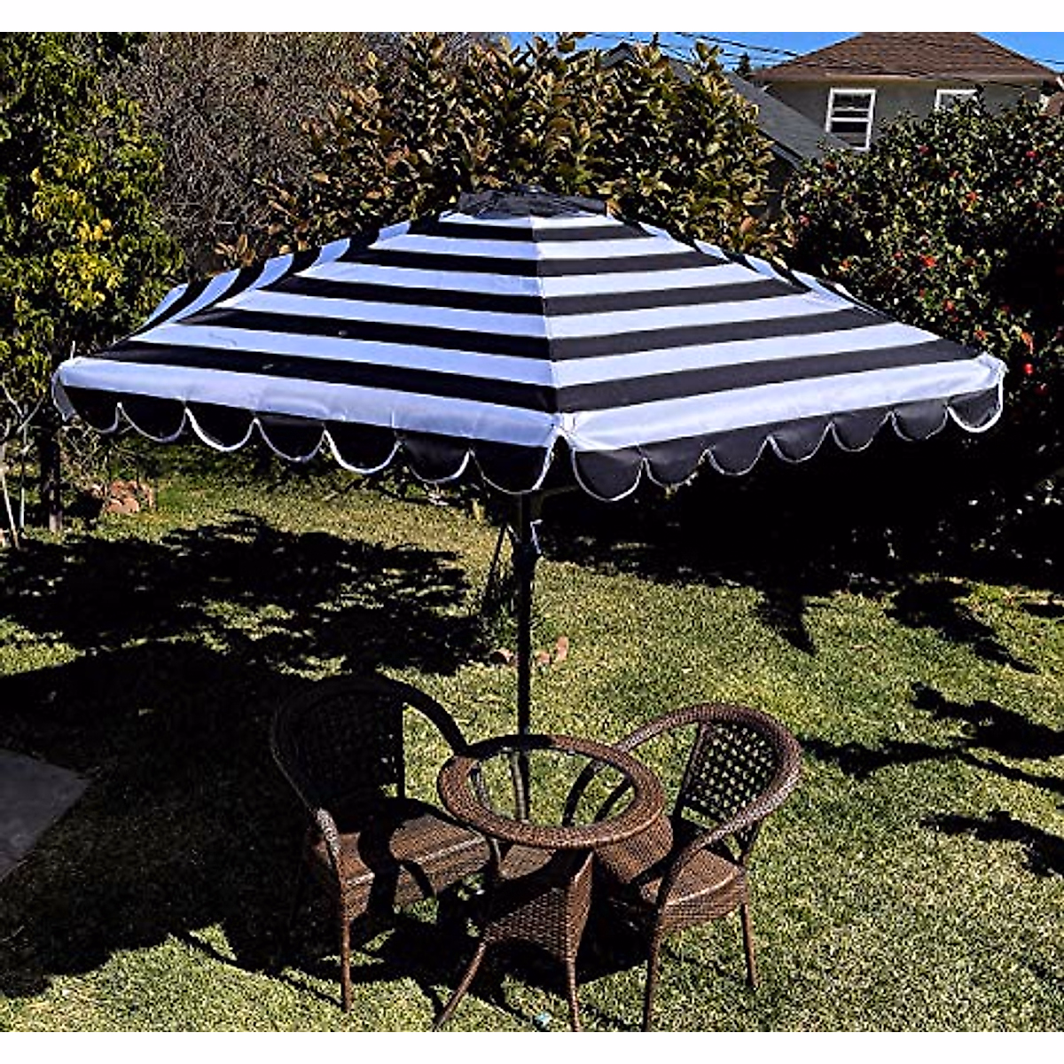 BELLRINO DECRO Black/White Scalloped Edge Replacement Edge Umbrella Canopy for 9ft 6 Ribs (Canopy Only) C004-6BW-BLACK