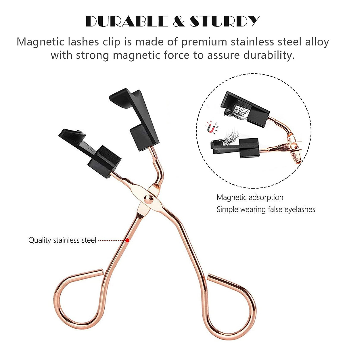 INDKOPVA Magnetic Eyelashes Applicator Helper Tool, Magnetic False Eyelashes Clip, Easily Apply Magnetic Eyelash Curler Partner Without Eyeliner (Gold)