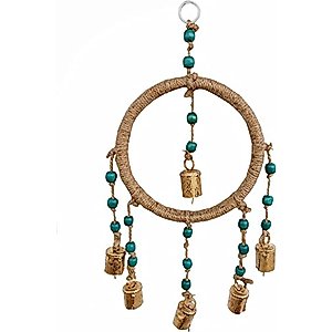 FIKIMOS Jute Handmade Crafted Home Decoration Hanging Beads Cow Bell Hanging Door Ornaments Wall décor