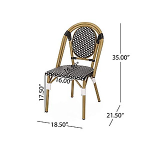 Christopher Knight Home Gwendolyn Outdoor French Bistro Chairs (Set of 2), Black + White + Bamboo Print Finish