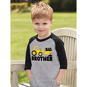 Tractor Construction Big Brother Shirt Sibling Boys Toddler Kids 3/4 Sleeve Baseball Jersey T-Shirt 3T Dark Gray