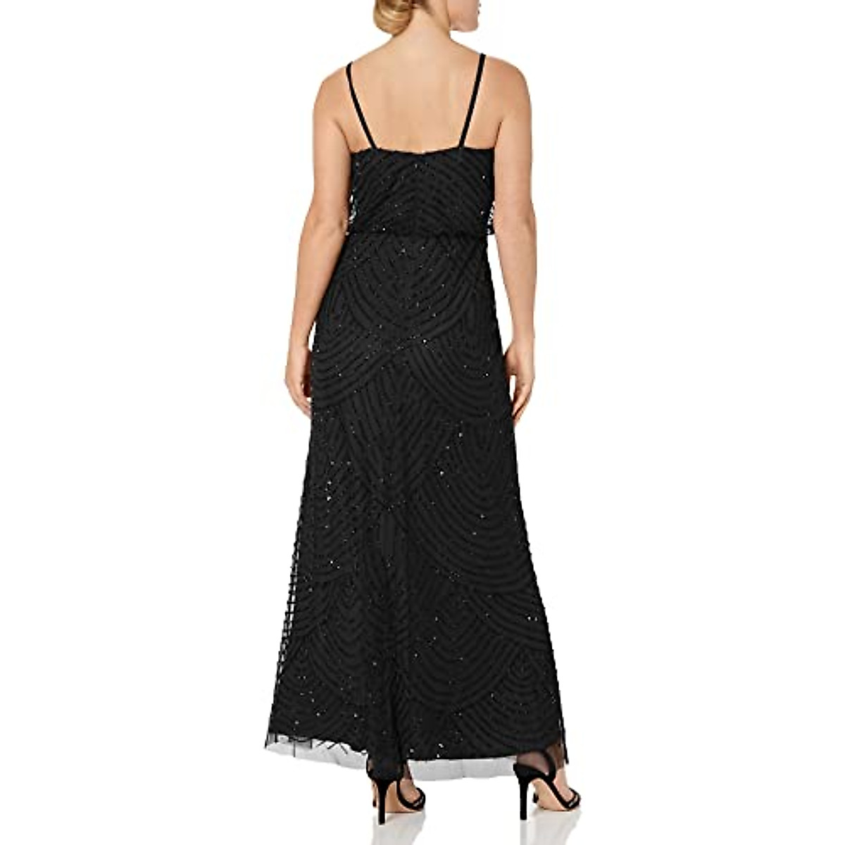 Adrianna Papell Women's Long Beaded Blouson Gown, Black, 16