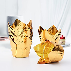 Party Hippo Gold Tulip Cupcake Liners Baking Paper Cups Holders Greaseproof Muffin Cases Wrappers for Wedding Birthday Party Baby Shower (Gold)