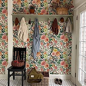 JiffDiff 118.1"x17.7" Wallpaper Peel and Stick, Floral Wallpaper for Bedroom Peel and Stick Wallpaper Boho Kitchen Cabinets Furniture Decorative Renter Friendly Wallpaper