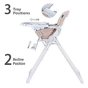 Pamo Babe High Chair for Toddlers Adjustable Baby Highchair with Removable Open Tray Wipeable Seat Pad (Beige)
