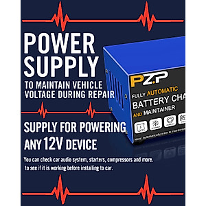 PZ.P 12v Smart Car Battery Charger, 5Amp Fully-Automatic Trickle Charger, Battery Desulfator with Auto Repair, 12 Volt Battery Maintainer, Winter Mode, Suitable for AGM, Deep Cycle, Lawn Mower, RV