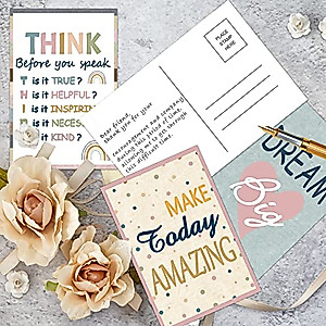 60 PCS Boho Motivational Postcards  for Kids Boho Rainbow Affirmation Postcards Bohemian Blank Encouragement Postcards Inspiration Note Cards for Classmates Friends Teachers Exchange