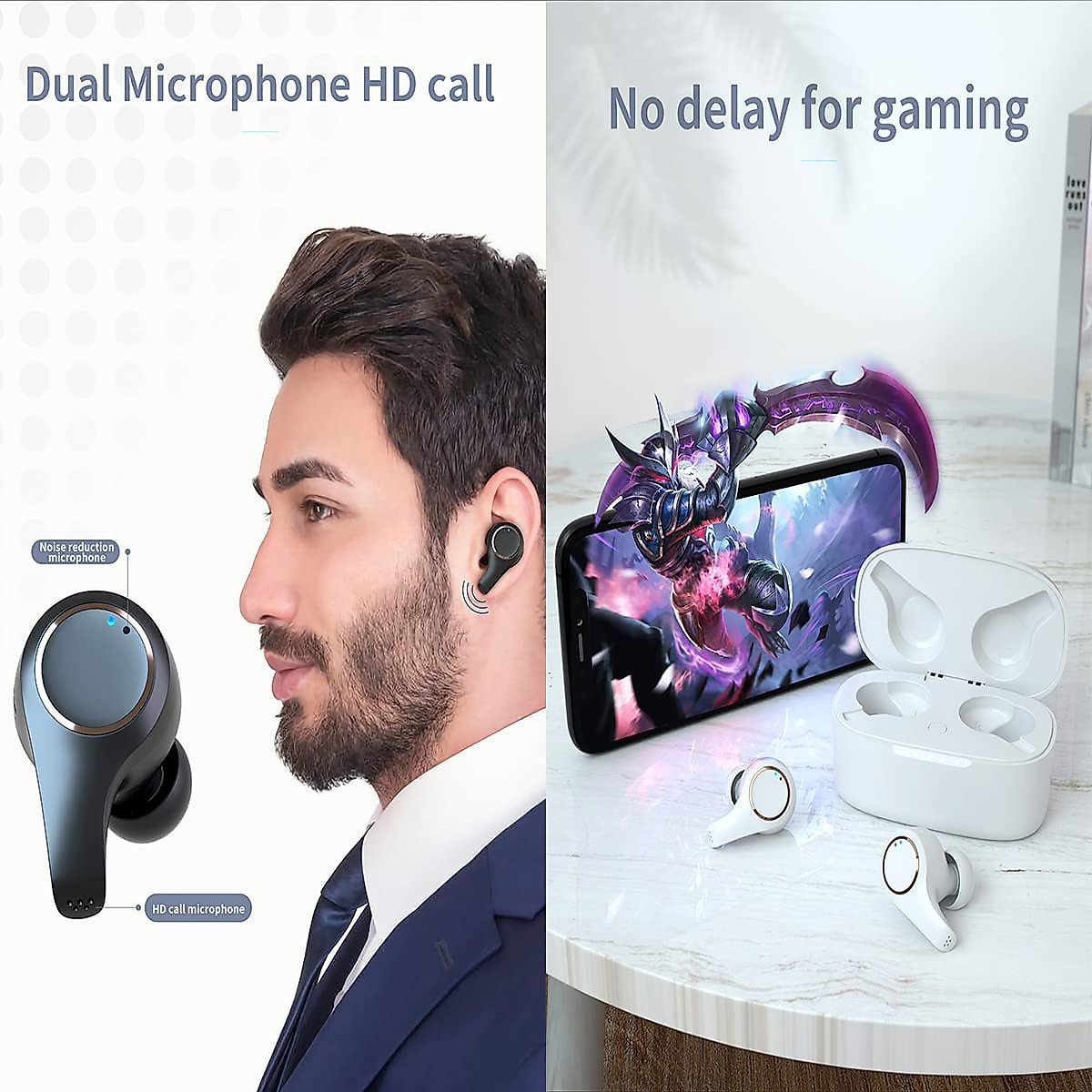 Soonic HI-FI Studio Buds Wireless Noise Cancelling Earbuds Compatible with Apple Android, Built-in Microphone, IPX4 Rating, 7 Hours Playing Time Earphones, Bluetooth 5.0 Headphones (Black), G08-88