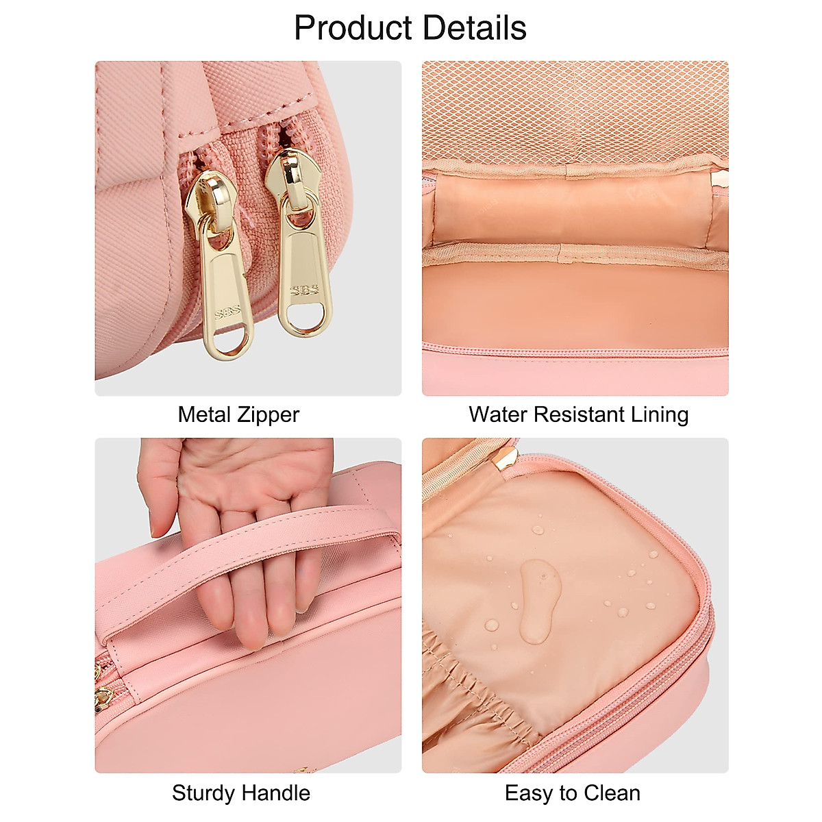 Relavel Makeup Bag, Small Travel Cosmetic Bag for Women, Portable 2 Layer Makeup Brushes Holder Bag, Toiletry Bag, Compact Cosmetic Case Organizer for Christmas, Pink