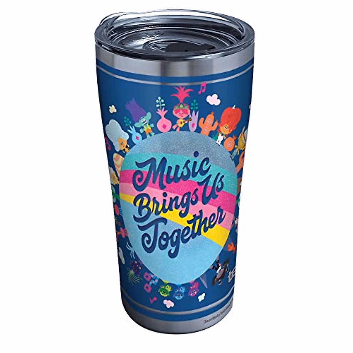 Tervis 1353674 DreamWorks Trolls - Music Together Stainless Steel Insulated Tumbler with Clear and Black Hammer Lid, 20oz, Silver
