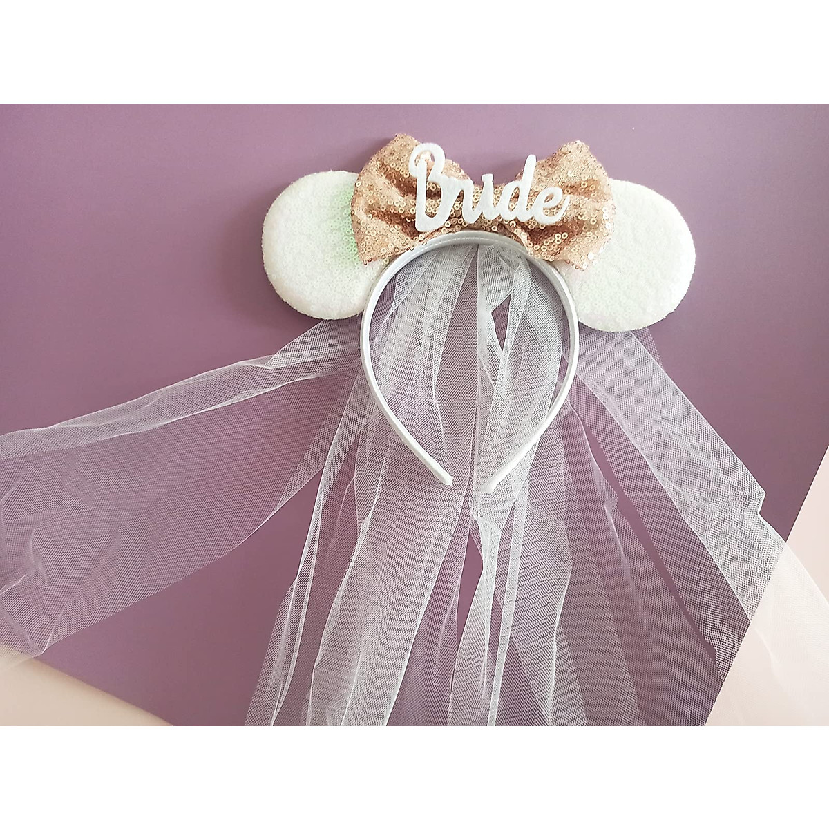 MapleLeaf Bride To Be Minnie Ears Headband, White Bridal Veil, Honeymoon Ears for Engagement Party or Bachelorette (White)