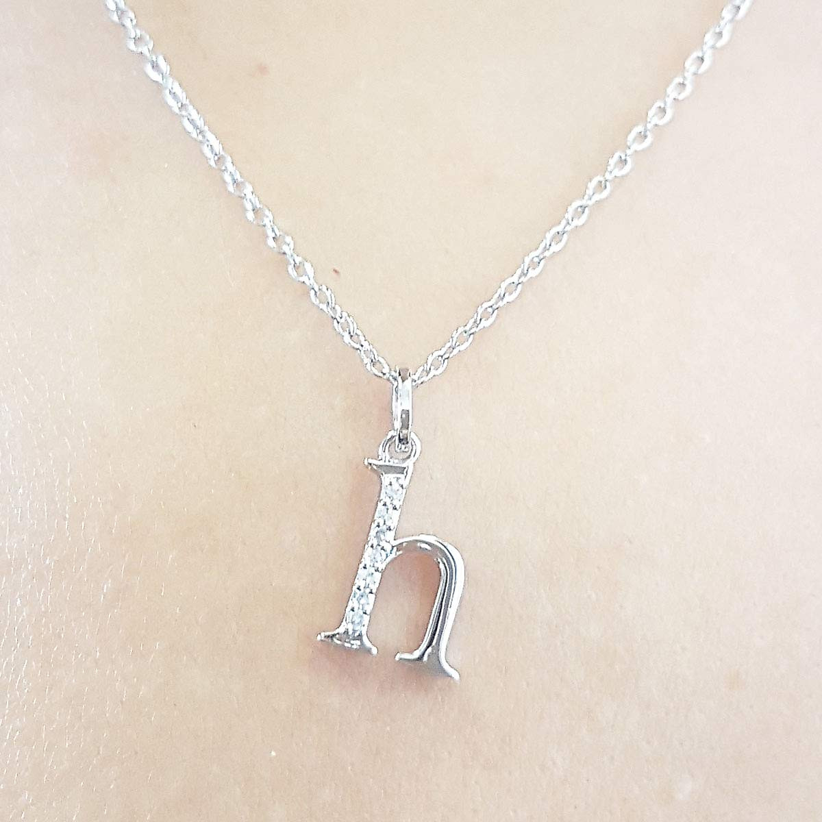 Dazzlingrock Collection 0.05 Carat (Ctw) 10K Diamond Lowercase Letter 'h' Initial Pendant for Mother's Day, White Gold