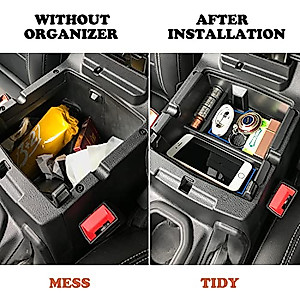 Compatible with Center Console Organizer Tray Jeep Wrangler JL/JLU 2018 2019-2023 2024 and Jeep Gladiator JT Truck 2020 2021 2022 2023 Insert Armrest Accessories (Blue Trim) (Not for JK/JKU)