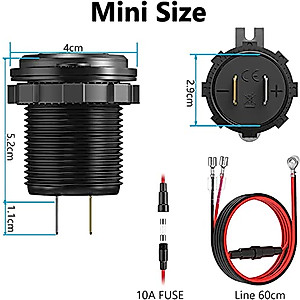 12V USB Outlet 2 Pack, Dual Quick Charge 3.0, Socket Waterproof Aluminum Charger with LED Voltmeter and Power Switch, Adapter for Marine Motorcycle Truck Golf Cart RV, Car etc.