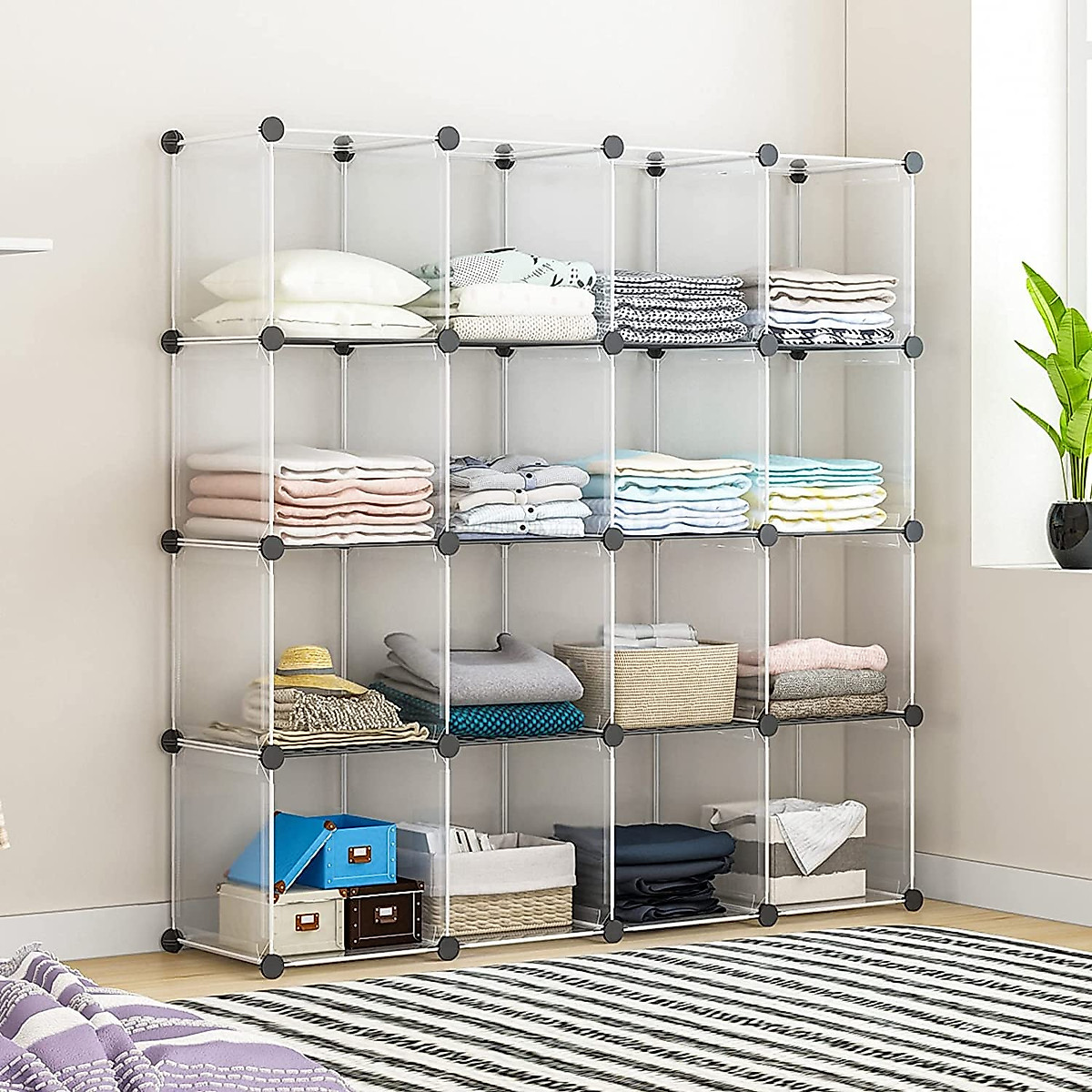 Aeitc Closet Organizer Add Wire Panels Cube Storage Organizer Protable Closet Storage Shelves Cubby Shelving Bookshelf Cube Organizer Storage Cubes, 16 Cubes, White