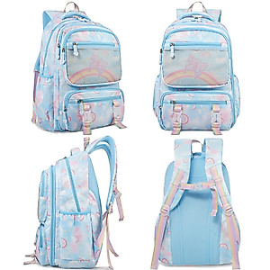 School Backpack for Girls, Lightweight Waterproof Cute Rainbow School Bookbag for Teen Kids Students Elementary (Rainbow Pink)