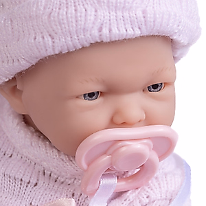 JC Toys - Mini La Newborn First Day | Anatomically Correct Real Girl Baby Doll | 9.5" All-Vinyl | Includes Knit Outfit, Hat and Pacifier | Designed by Berenguer | Ages 2+ , Pink