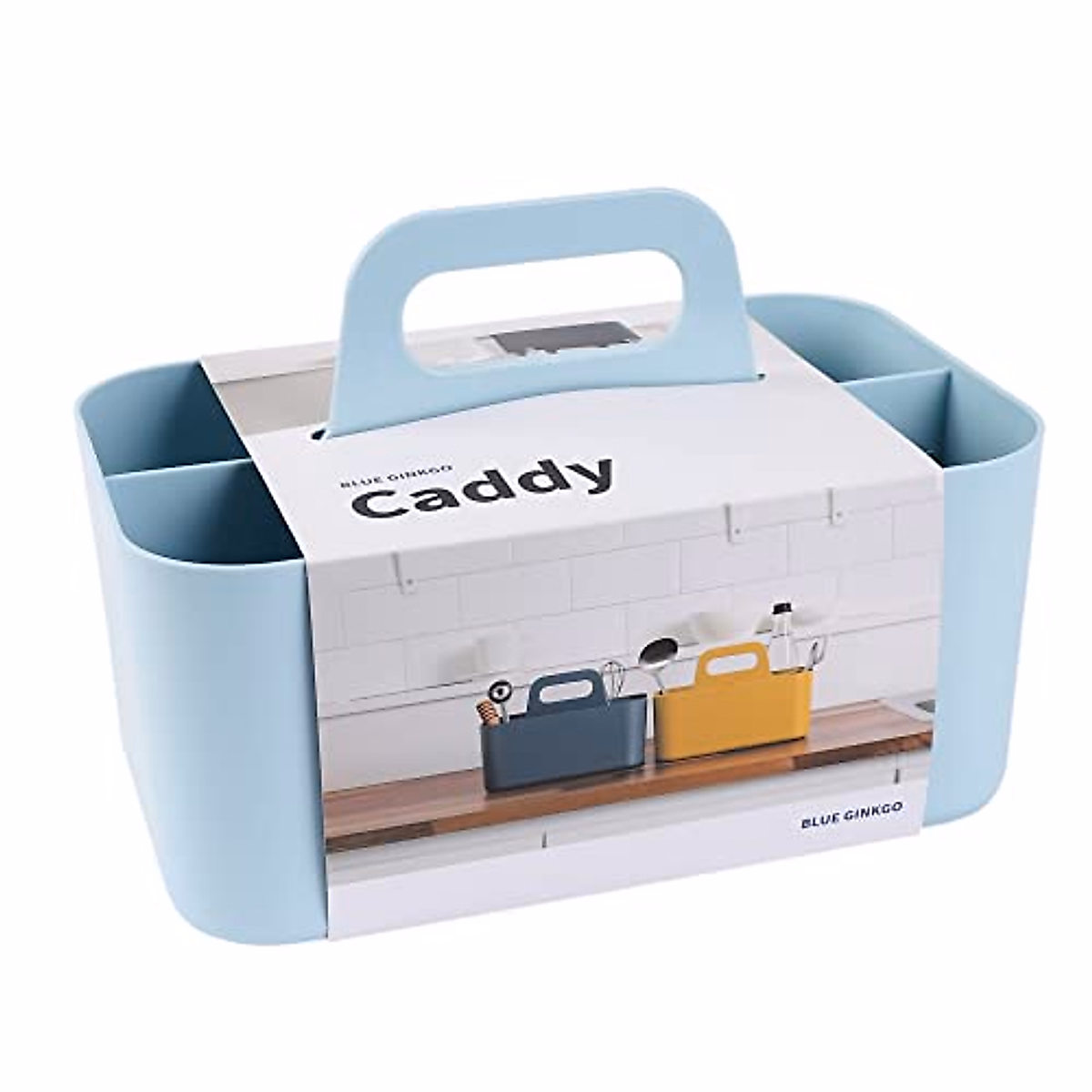 BLUE GINKGO Multipurpose Caddy Organizer - Stackable Plastic Caddy with Handle | Desk, Makeup, Dorm Caddy, Classroom Art Organizers and Storage Tote (Rectangle) - Blue