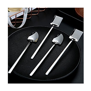 Fruit Dessert Shovel Spoons Set 4PCS, 6.8 inch Stainless Steel Mixed Dinner Teaspoon Spoons for Dessert Coffee Tea Ice Cream Fruit Cake for Home Kitchen Restaurant