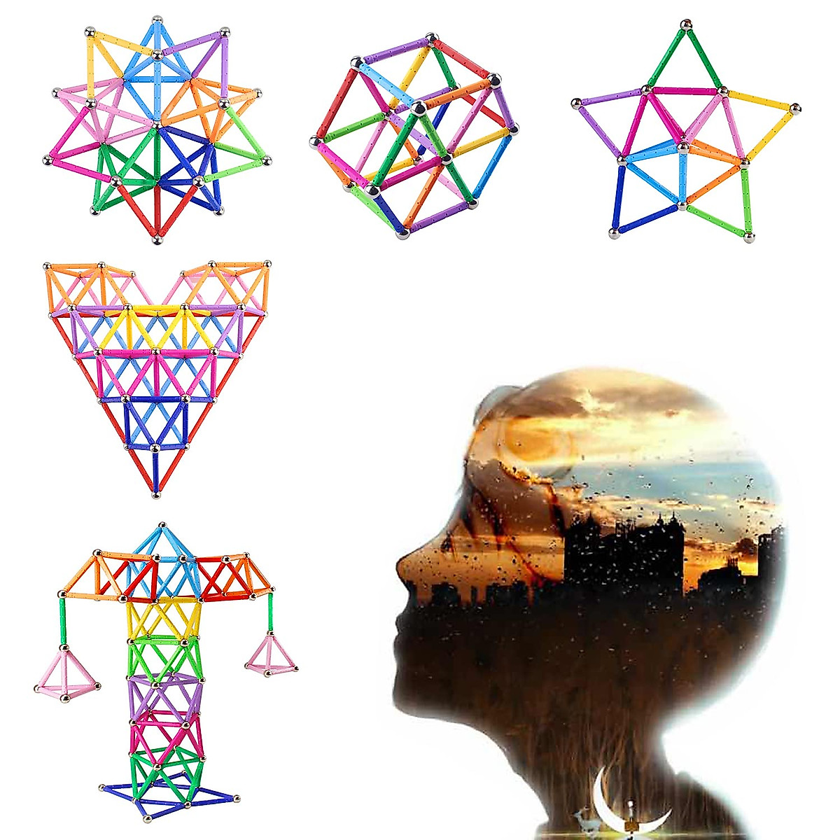 Veatree 308Pcs Magnetic Building Sticks Blocks Toys, Magnet Educational Toys STEM Toys for Kids and Adult, 3D Non-Toxic Building Toy with Storage Bag