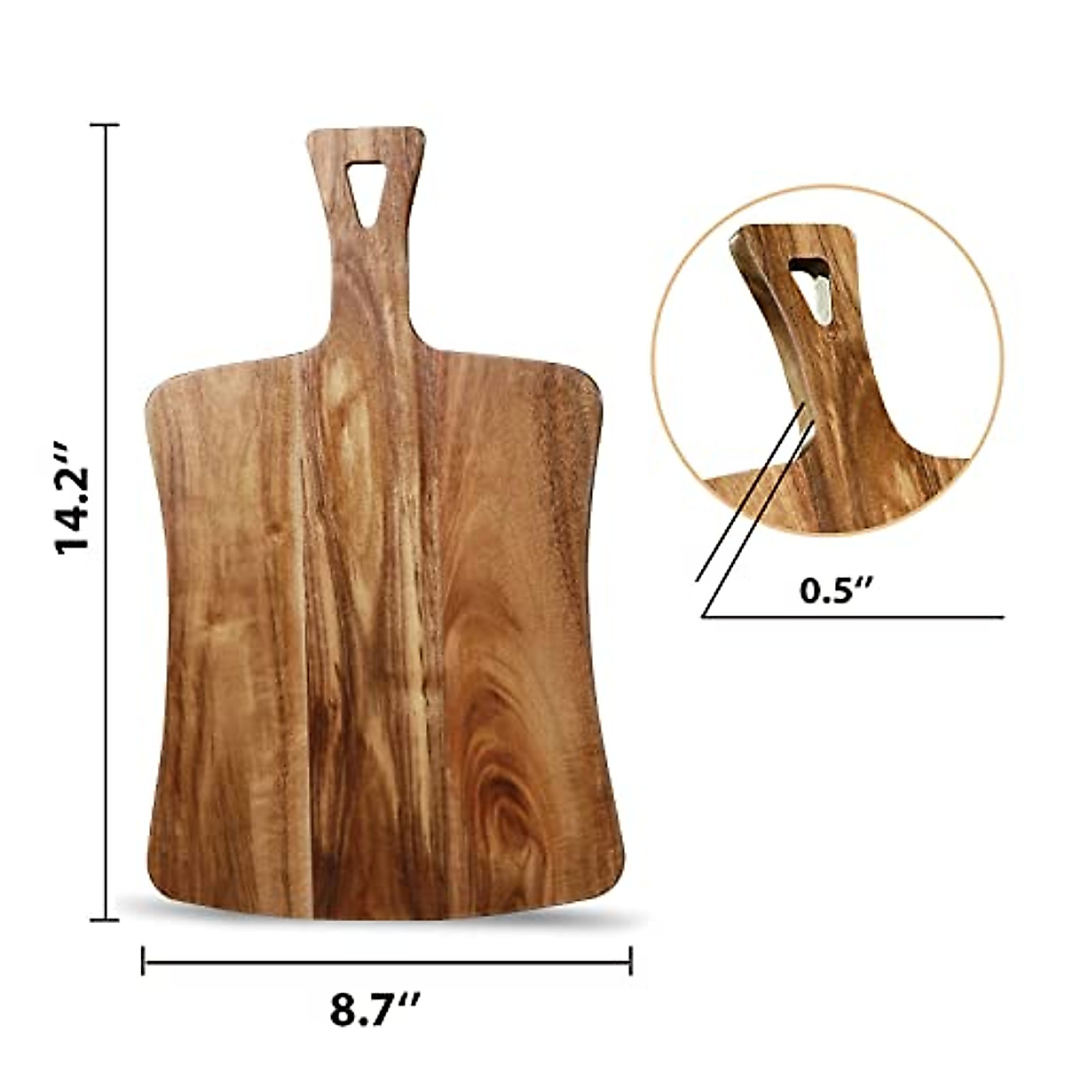 YUSOTAN Acacia Wood Cutting Board for Kitchen,14" x 8.5" Cutting Board with Handle, Charcuterie Paddle, Chopping Board for Meat, Cheese, Bread, Vegetables, Fruits for Kitchen