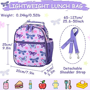 RAVUO Lightweight Butterfly School Backpack Bookbag and Lunch Bag Box Lunchbox Set for Girls