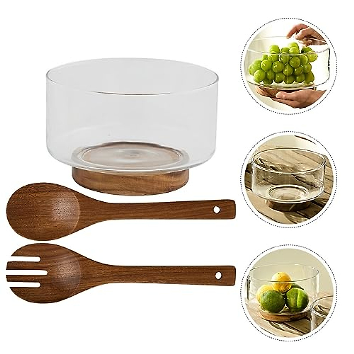 ABOOFAN 1 Set Glass Salad Bowls Mixing Bowls Food Serving Bowls Fruit Bowl with Spoon and Fork Serving Dish Trifle Bowl for Kitchen Prep Pasta Popcorn Snack