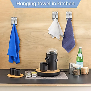 NANASO 4 Pcs Kitchen Towel Holder Grabber Self Adhesive, Stainless Steel Kitchen Dish Towel Hook,Wall Mount Non-Drilling Hand Towel Hanger Towel Holders for Bathroom Kitchen Cabinet